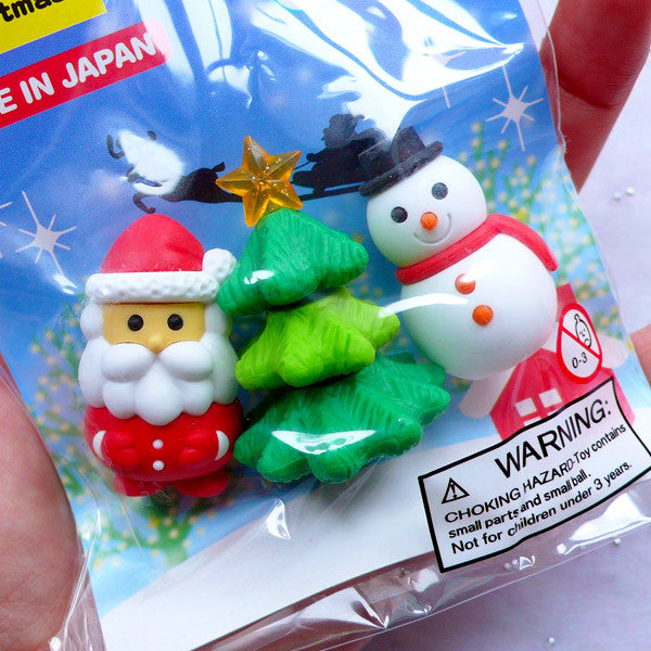 Kawaii Erasers | Christmas Tree Erasers | Snowman Eraser | Santa Claus | MiniatureSweet | Kawaii ...