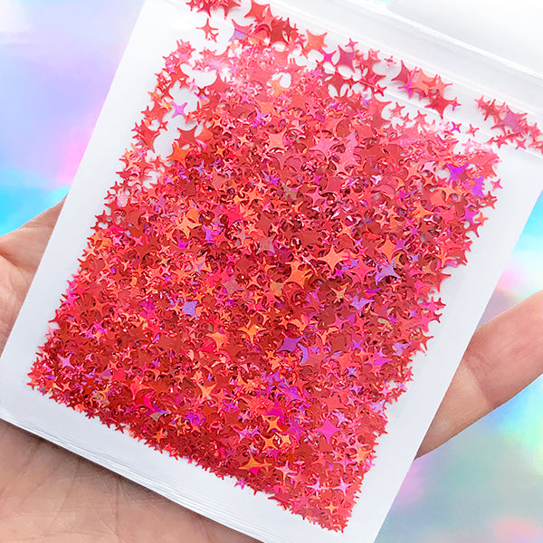 Iridescent 4 Point Star Glitter | Aurora Borealis Cross Star Confetti ...