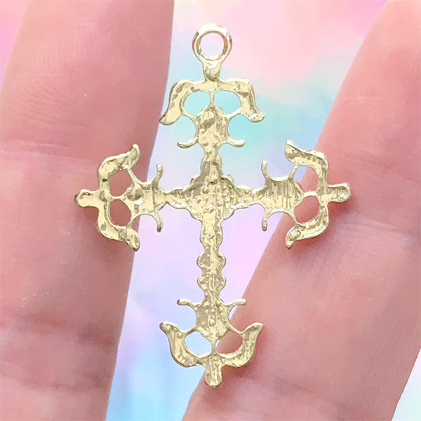 Fleury Cross Charm with Rhinestone | Floriated Cross Pendant | Religio ...