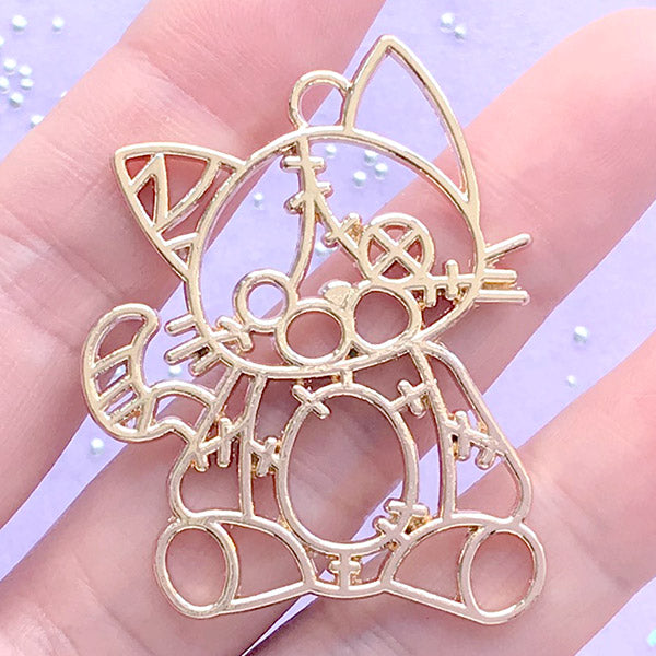 Patchwork Kitty Plush Toy Open Bezel | Kawaii Patched Cat Deco Frame f ...