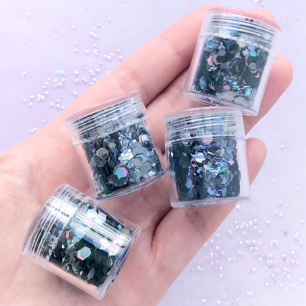 Holo Hexagon Glitter Assortment in AB Black and Grey (4 pcs) | Hologra ...