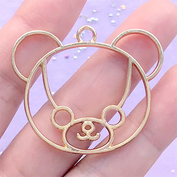 Cute Bear Toy Open Bezel Charm | Animal Head Deco Frame for UV Resin F ...