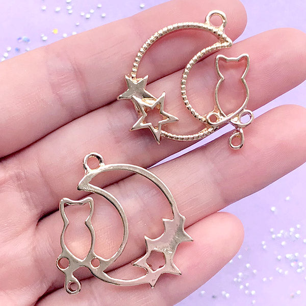 Moon Cat Open Back Bezel Pendant | Magical Kitty Deco Frame | Kawaii U ...