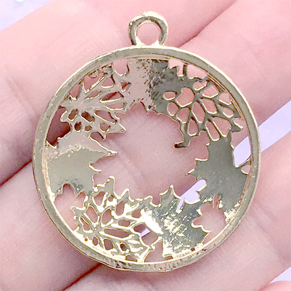 Maple Leaf Circle Open Back Bezel | Openwork Leaves Charm | Round Flor ...