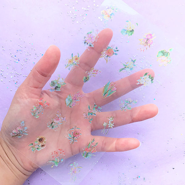 Floral Stickers with Gold Foil | Colorful Flower Sticker | Plant Clear ...