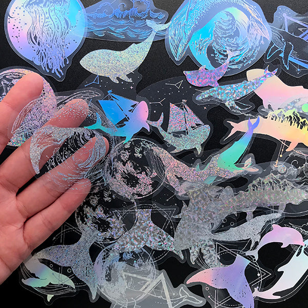 Holographic Marine Life Stickers | Magical Whale Sticker | Deep Sea Sh ...