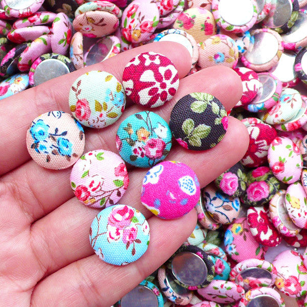 15mm Round Fabric Button Cabochon in Floral Pattern | Scrapbooking Sup ...