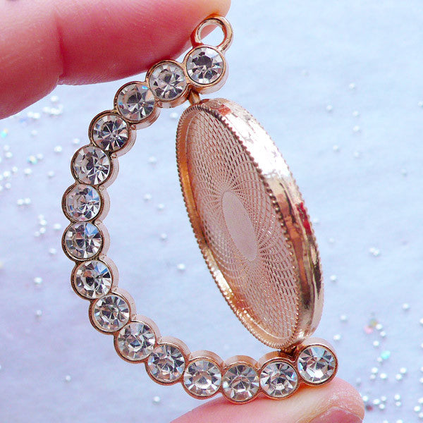 Rotating Pendant | Round Bezel Tray with Rhinestones | Movable Bezel S ...