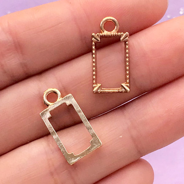 Small Rectangle Frame Open Back Bezel Charm | Rectangular Deco Frame f ...