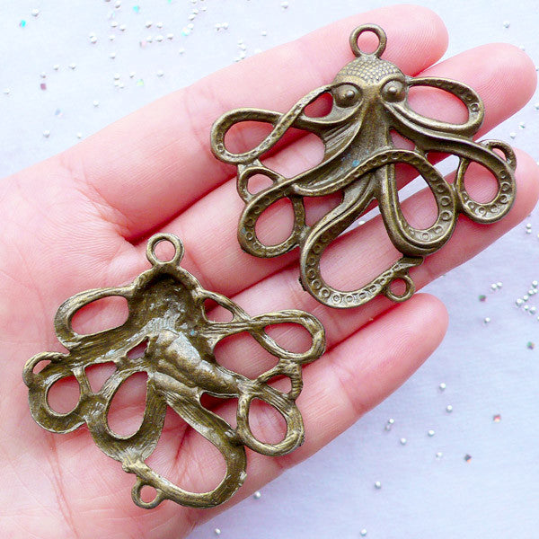 Large Octopus Charm Connector | Huge Octopus Pendant | Big Marine Life ...