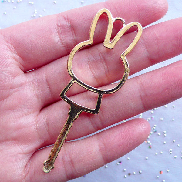 CLEARANCE Bunny Key Open Back Bezel Charm | Rabbit Key Pendant | Kawai ...