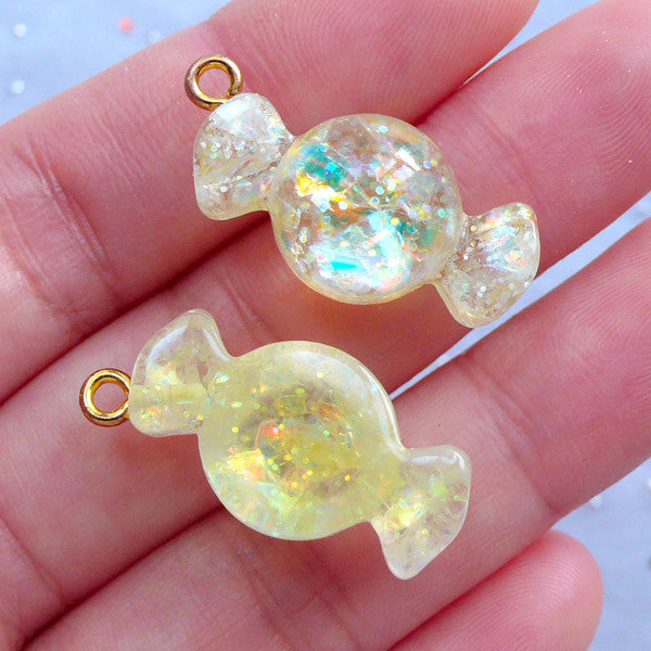 Iridescent Candy Charms with Mica Flakes | Glittery Resin Cabochons ...