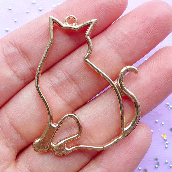 CLEARANCE Seated Cat Open Bezel Pendant | Kitten Charm | Kitty Deco Fr ...