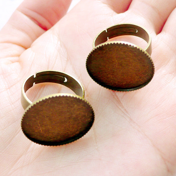 20mm Bezel Ring Blanks with Round Cameo Bezel Cups | Adjustable Bezel ...