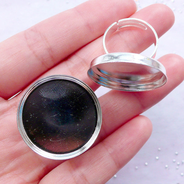 25mm Round Bezel Ring Blanks | Silver Adjustable Bezel Ring | Ring Bas ...