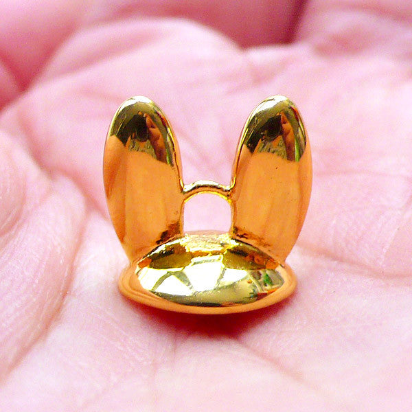Bunny Ears Glue On Bead Cap with Loop | 11mm Pearl Cup in Rabbit Ear S ...