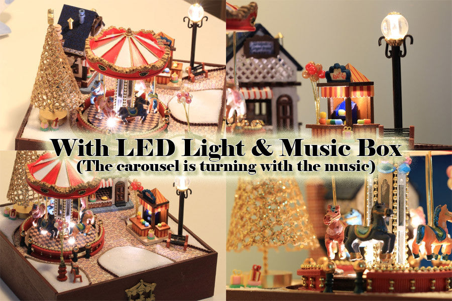 Dollhouse Carousel Kit with Music Box and LED Light | Miniature Amusem ...