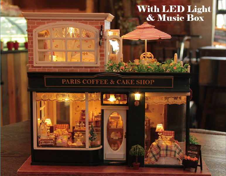Dollhouse Paris Coffee & Cake Shop with Music Box and LED Light | Mini ...