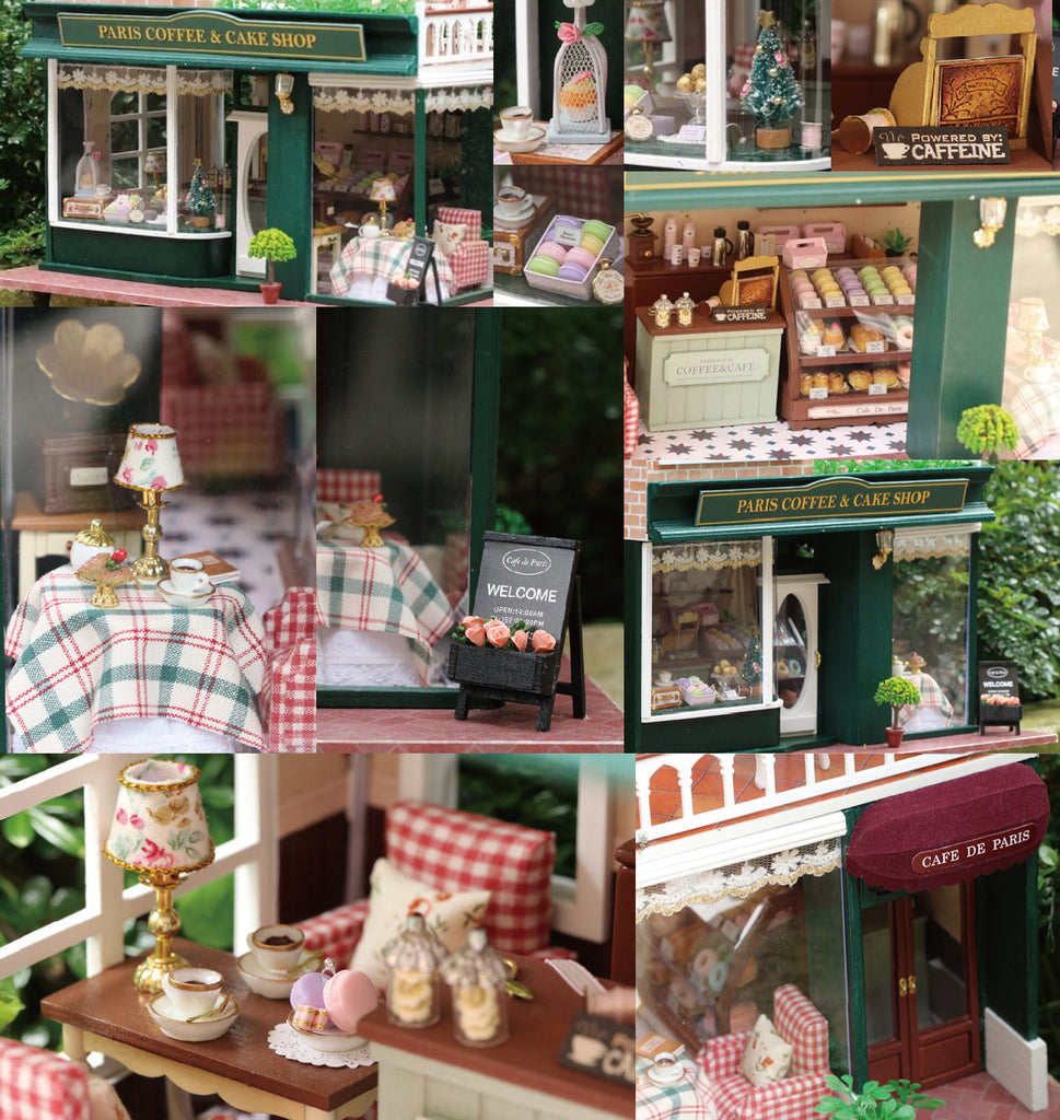 Dollhouse Paris Coffee & Cake Shop with Music Box and LED Light | Mini ...