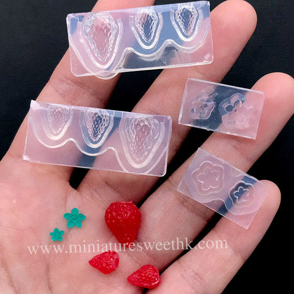3D Miniature Strawberry and Leaf Silicone Mold | Dollhouse Fruit Mold ...