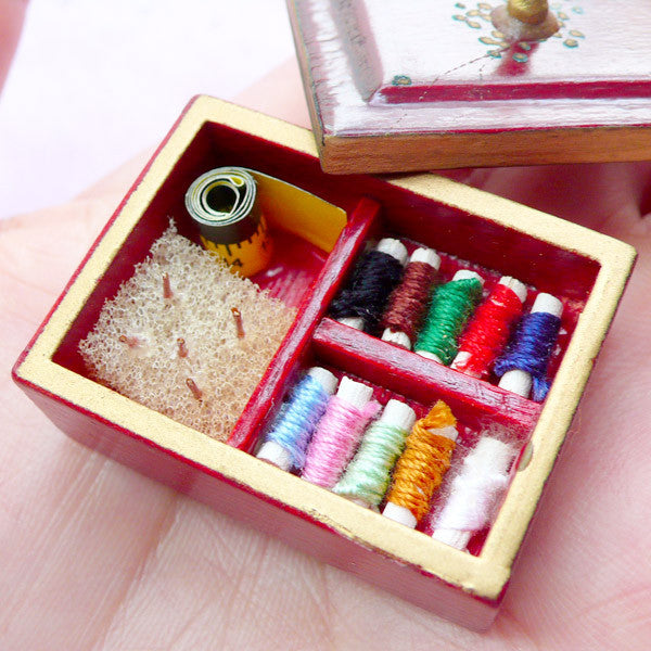 Dollhouse Miniature Sewing Box & Accessories | 1:12 Scale Doll House S ...