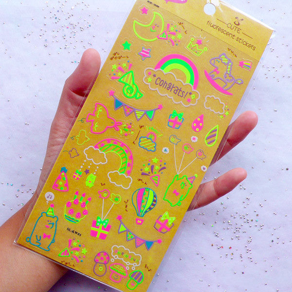 Kawaii Deco Stickers in Neon Colors | Fluorescent Stickers | Cute Plan ...