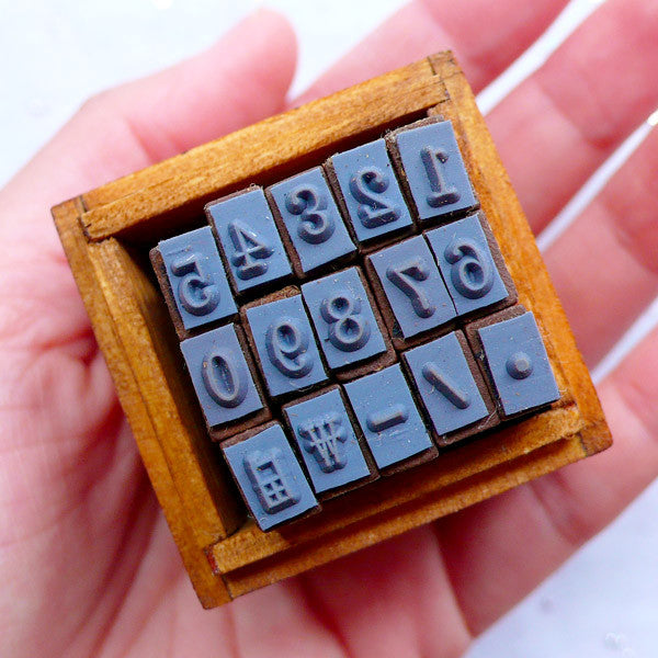 Number Stamp Set with Wooden Box in Antique Style | Symbol Stamps | Za ...