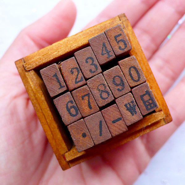 Number Stamp Set with Wooden Box in Antique Style | Symbol Stamps | Za ...