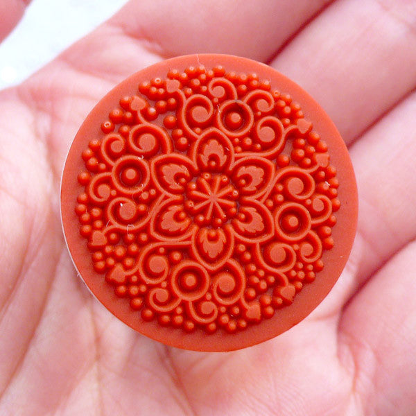 Decorative Round Stamp with Filigree Pattern | Rubber Stamp with Lace ...