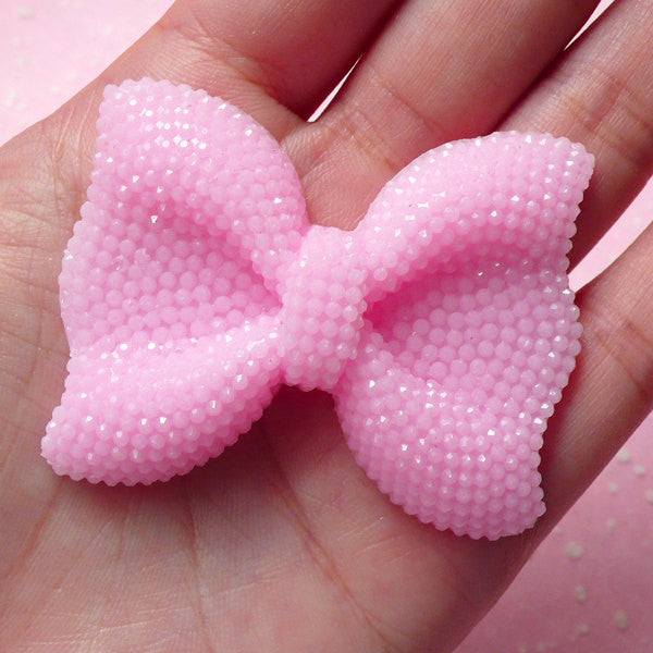 BIG Bow Cabochon (Light Pink) with Light Pink Rhinestones 53mm x 41mm ...