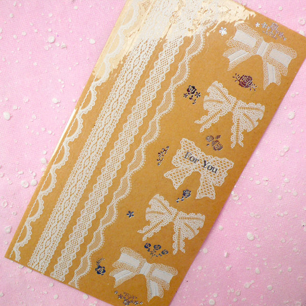 Clear Ribbon and Lace Sticker Set - Scrapbooking Packaging Party Gift ...