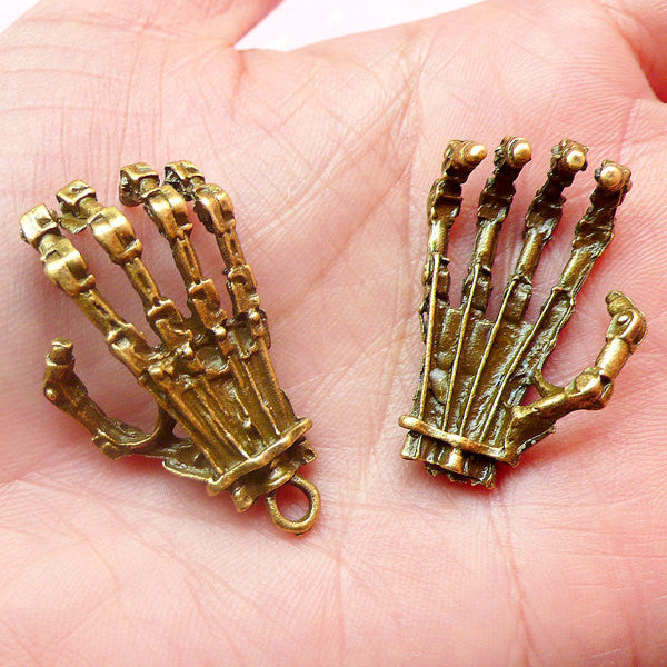 Robot Skeleton Hand Charms Claw Charm (3pc) (20mm x 37mm / Antique Bro ...