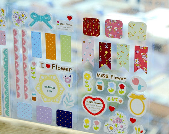 Deco Stickers (3 Sheets / Flower) Cute Scrapbooking Kawaii Diary Deco ...