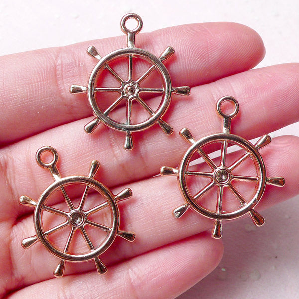 CLEARANCE Nautical Ship Wheel / Boat Wheel Charm (3pcs / 25mm x 28mm ...