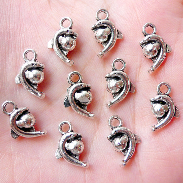 CLEARANCE Mini Dolphin & Ball Charms (10pcs / 9m x 14mm / Tibetan Silv ...