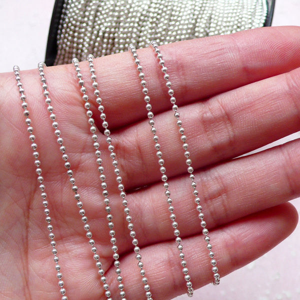 1.5mm Silver Ball Chain / Metal Bead Chain / Key Chain (2 Meters / Sil ...
