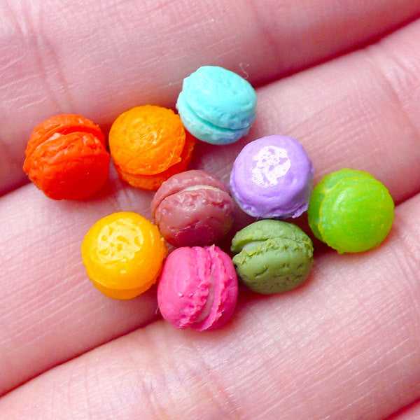 Miniature Macaron Polymer Clay Cabochons Fimo Sweets (9pcs / 6mm x 5mm ...