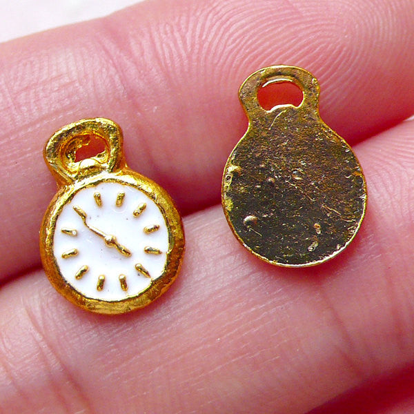 Pocket Watch Floating Charms / Mini Clock Cabochons (2pcs / 9mm x 12mm ...