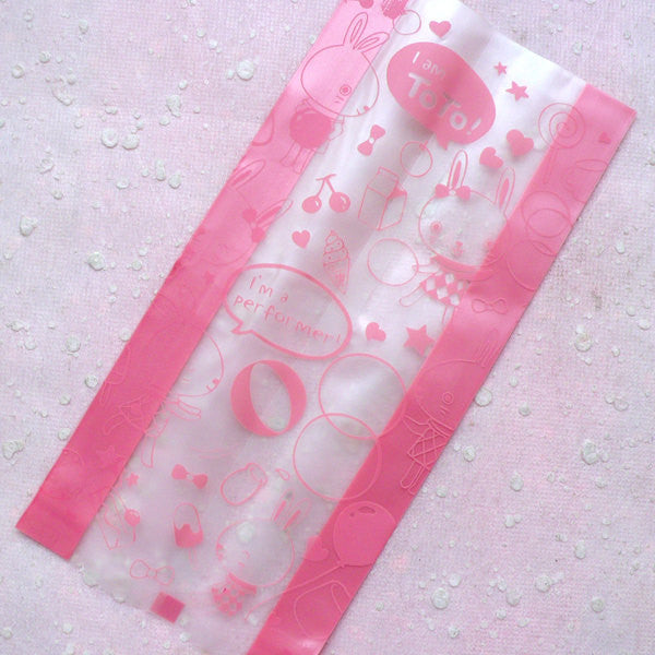 ToTo Rabbit Cellophane Bags w/ Cute Bunny & Sweets Drawing (20 pcs / P ...