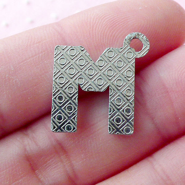 Letter M Charm with Clear Rhinestones (1 piece / 16mm x 18mm / Silver ...