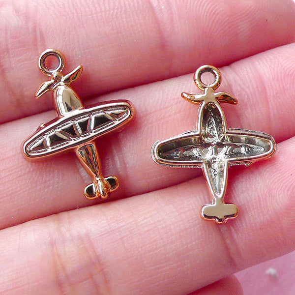 CLEARANCE Gold Aeroplane Charms (4pcs / 16mm x 21mm / Rose Gold) Vinta ...