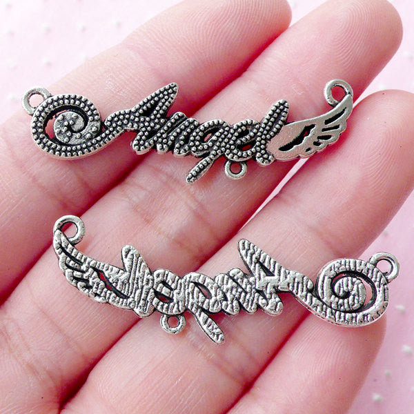 Angel with Wing Connector Charms (4pcs / 13mm x 43mm / Tibetan Silver ...
