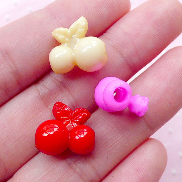 DEFECT 3D Cherry Acrylic Bead Colorful Cherries Charm (20pcs / 14mm x ...