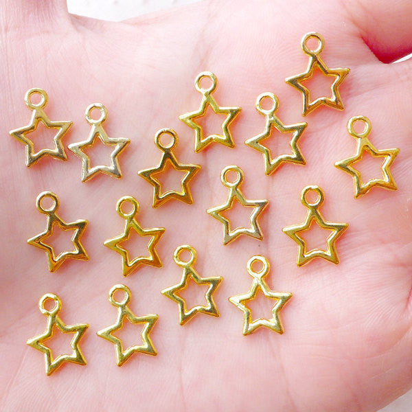 Hollow Star Outline Charms Mini Star Pendant Tiny Star Drop (15pcs / 1 ...