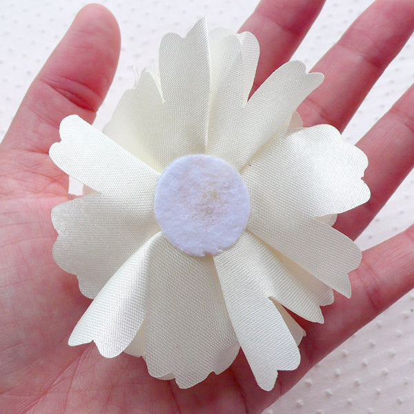 Big Satin Flower Applique / Large Fabric Flowers (1 piece / 7.5cm / Wh ...