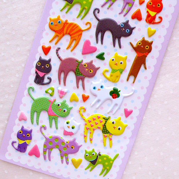 Puffy Kitty Stickers / Kawaii Kitten Kittie Cat Stickers (1 Sheet) Ani ...