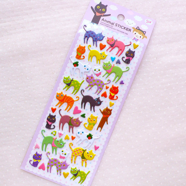 Puffy Kitty Stickers / Kawaii Kitten Kittie Cat Stickers (1 Sheet) Ani ...